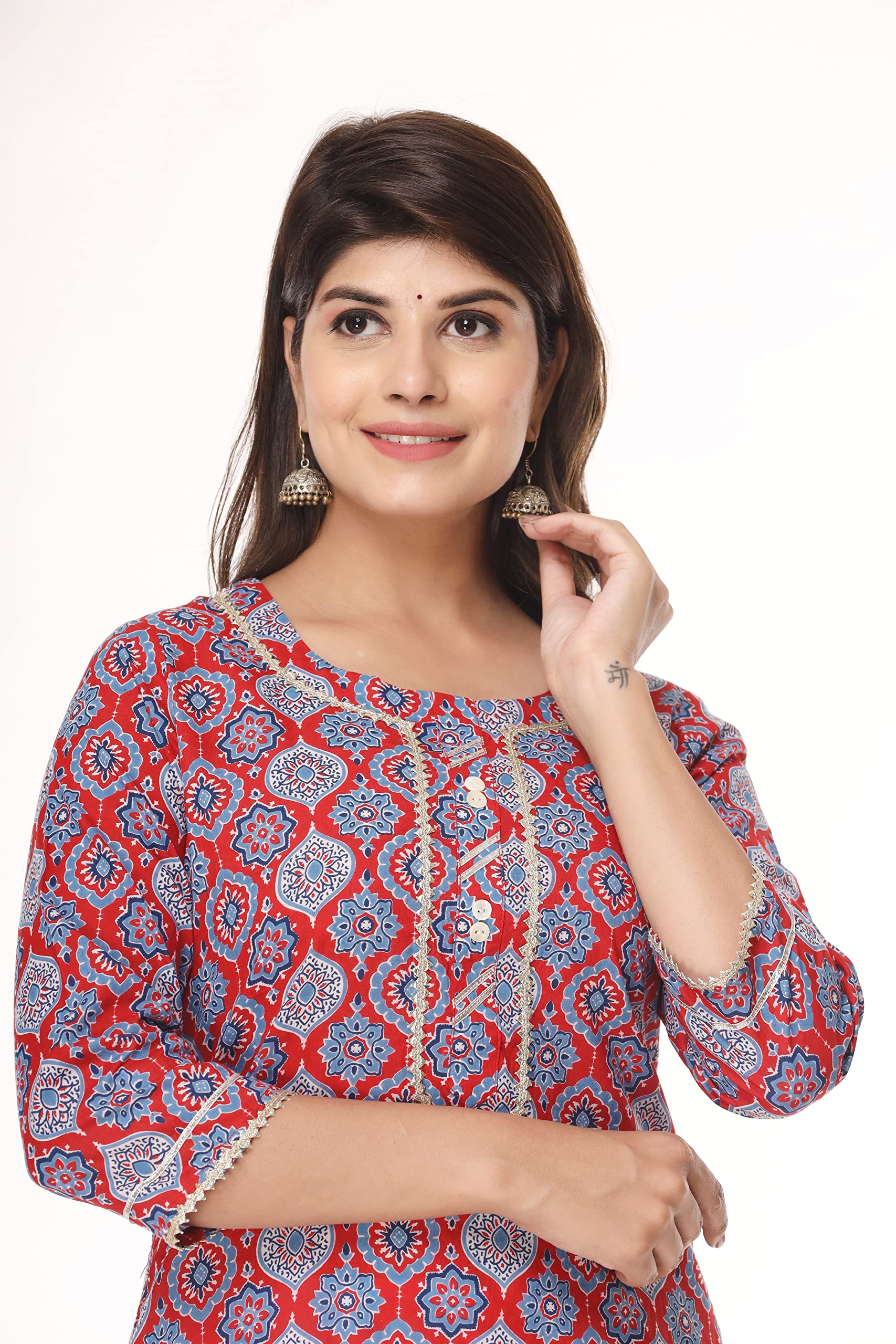 Vihaan Impex Indian Kurti Set with White Pant for Women Red
