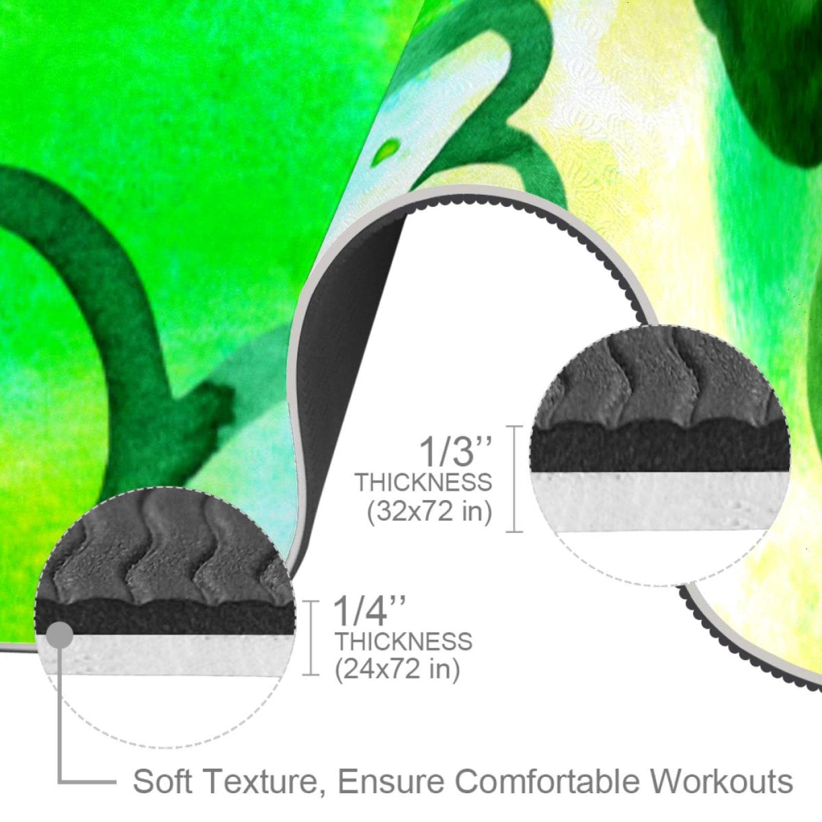 Yoga Mat, Yoga Mats for Home Workout, Workout Mat, Exercise Mats, Pilates Mat, St-Patrick's Day Green Clover Doodle pattern