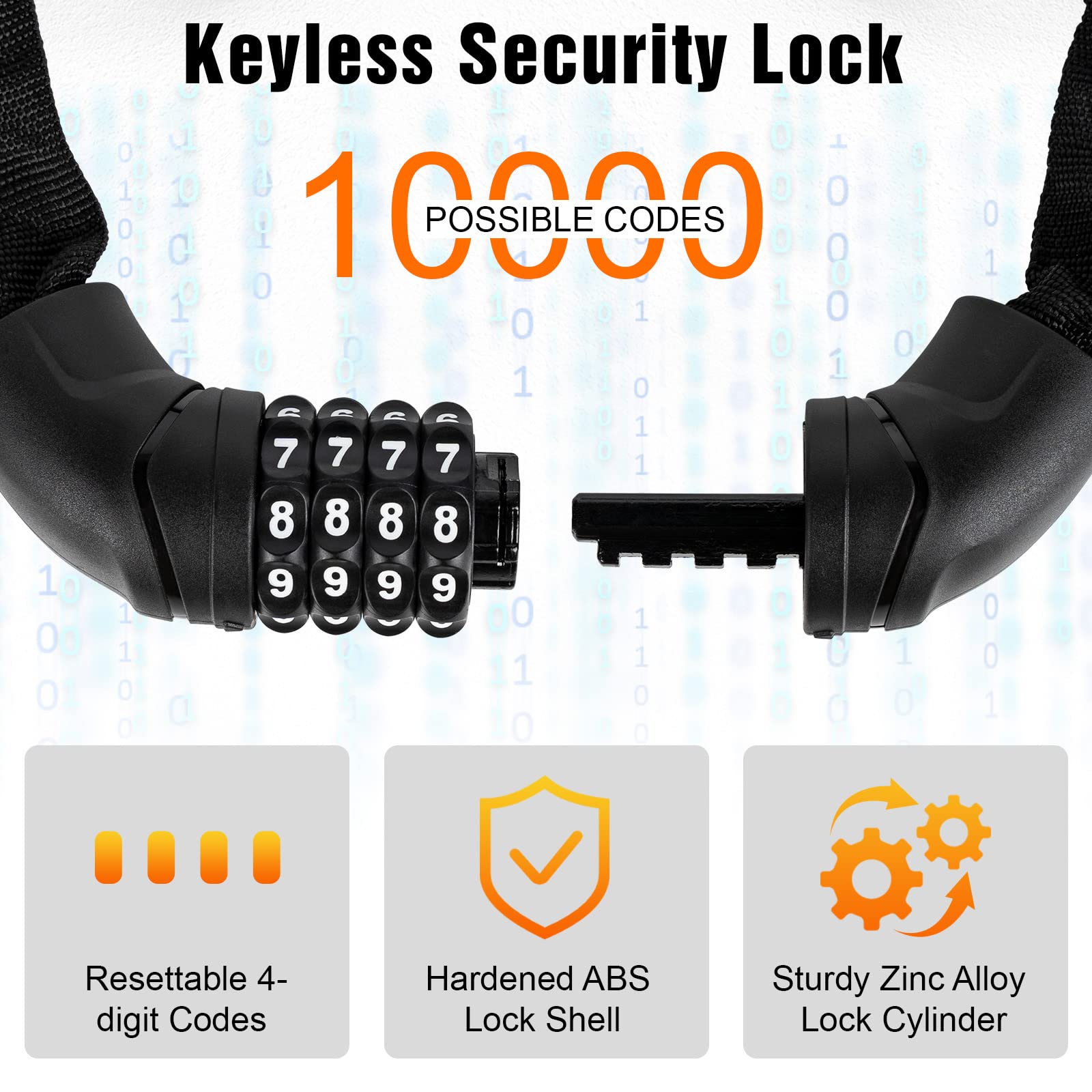 Titanker Anti-Theft 3 Feet Bike Chain Lock, Resettable Combination Lock, 6mm Thick Chain, Portable Safe Size, Protective Cloth Sleeve, Easy to Set Combination, Heavy-Duty Steel