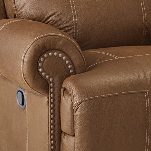 Signature Design by Ashley Austere Contemporary Double Reclining Loveseat with Nailhead Trim, Brown