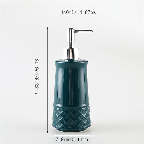 Soap Dispenser Embossed Soap Dispenser for Bathroom Sink, Ceramic Soap Pump, Dark Green Soap Bottle for Shampoo Lotion Dish Soap (440 Ml/14.87 Oz) Soap Pump Bottles