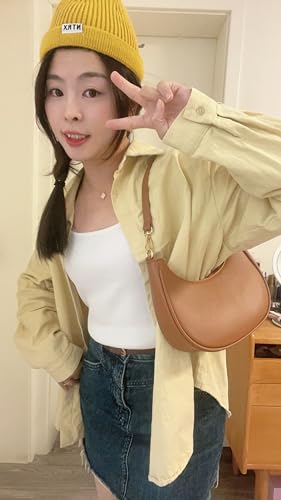 WuliTown Small Crescent Shoulder Bag Under the Arm Purse, Cute Hobo White Shoulder Bag,Mini Clutch Purse with Zipper Closure