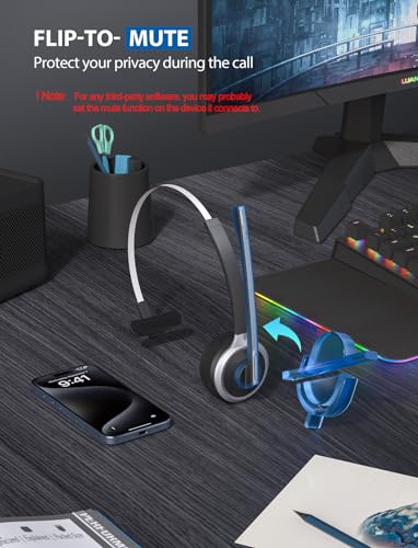 XAPROO Wireless Headset with Microphone for PC, 2023 New Wireless Headset with USB Dongle, Single Ear Headset with Flip-to-Mute, Charging Base, USB Wireless Headset for Home Office Skype Zoom