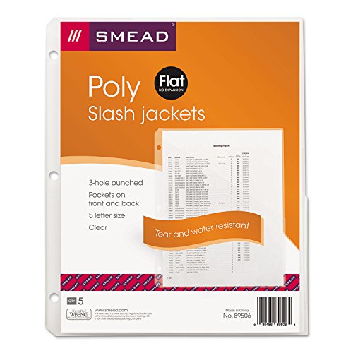 Smead Organized Up Poly Translucent Slash File Jacket, Three-Hole Punched, Letter Size, Clear, 5 per Pack (89506)