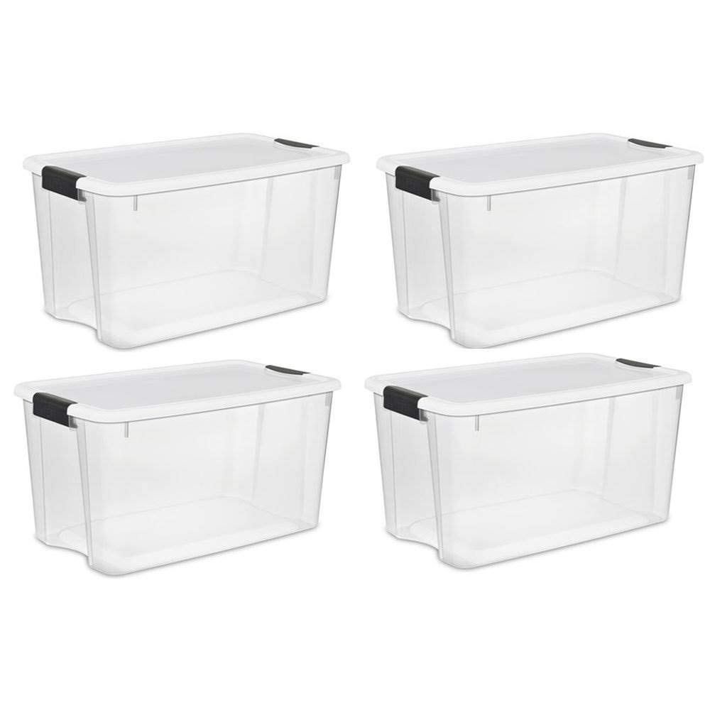 STERILITE 70 Quart Ultra Clear Plastic Stacking Storage Container Tote with Latching Lid (4 Pack)