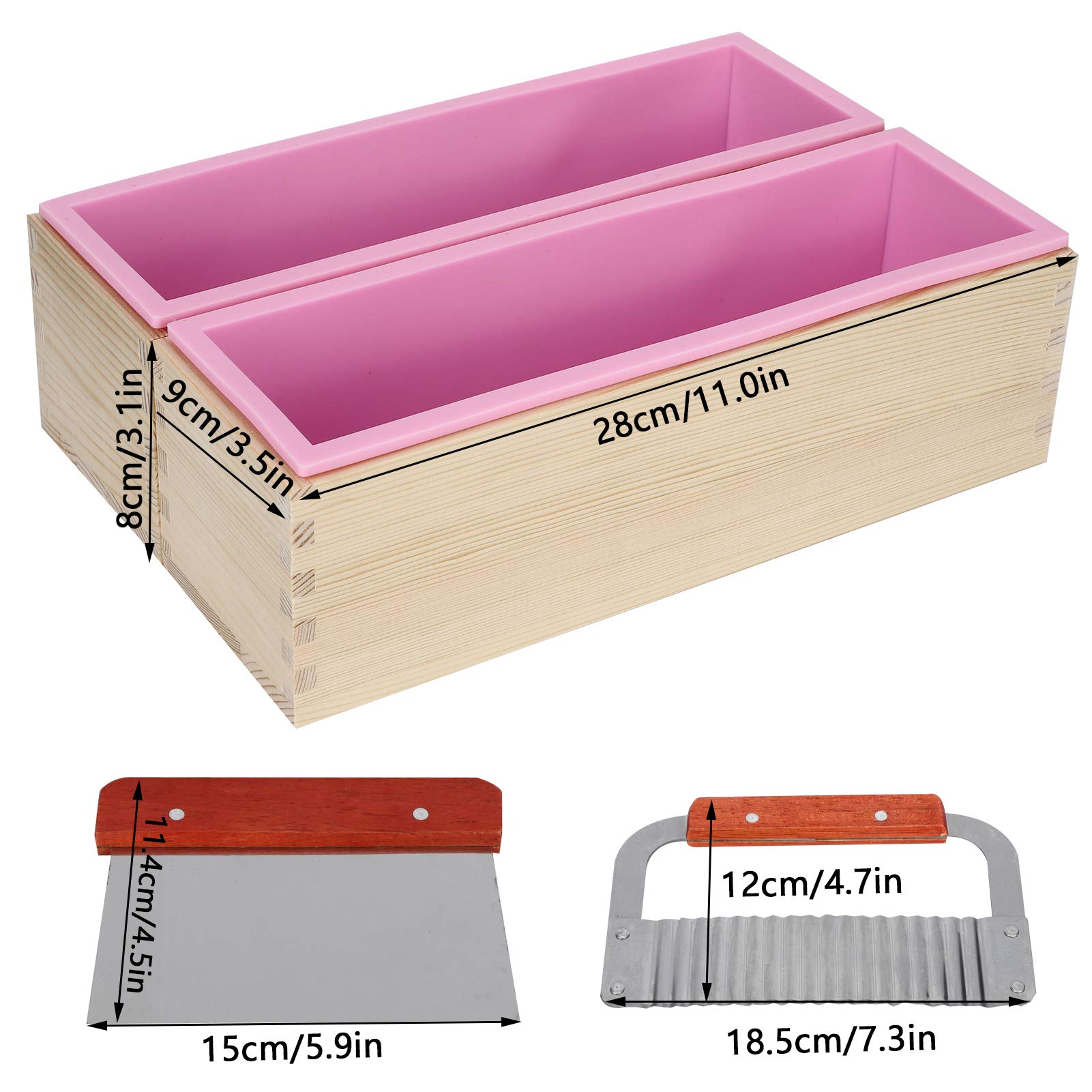 VTOSEN Soap Cutter Set, Silicone DIY Soap Making Kit, Hand-Made Mold Making Kit, Adjustable Cutting Mold Kit, with Stainless Steel Wavy & Straight Cutter(Pink)