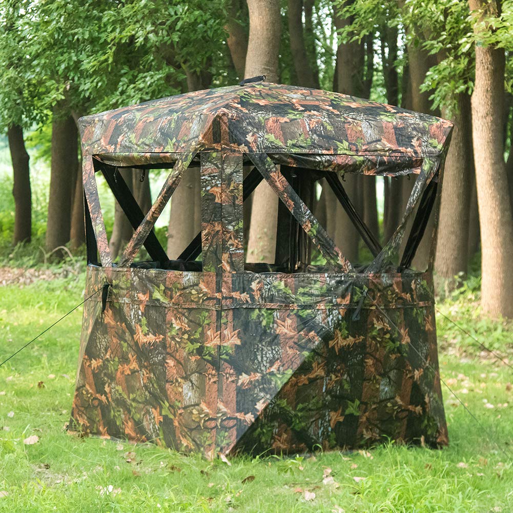 Vulture Pop-up Portable 3 Person Ground Hunting Blinds, 58 x 58 x 67 inches Camo Pattern Oxford Fabric