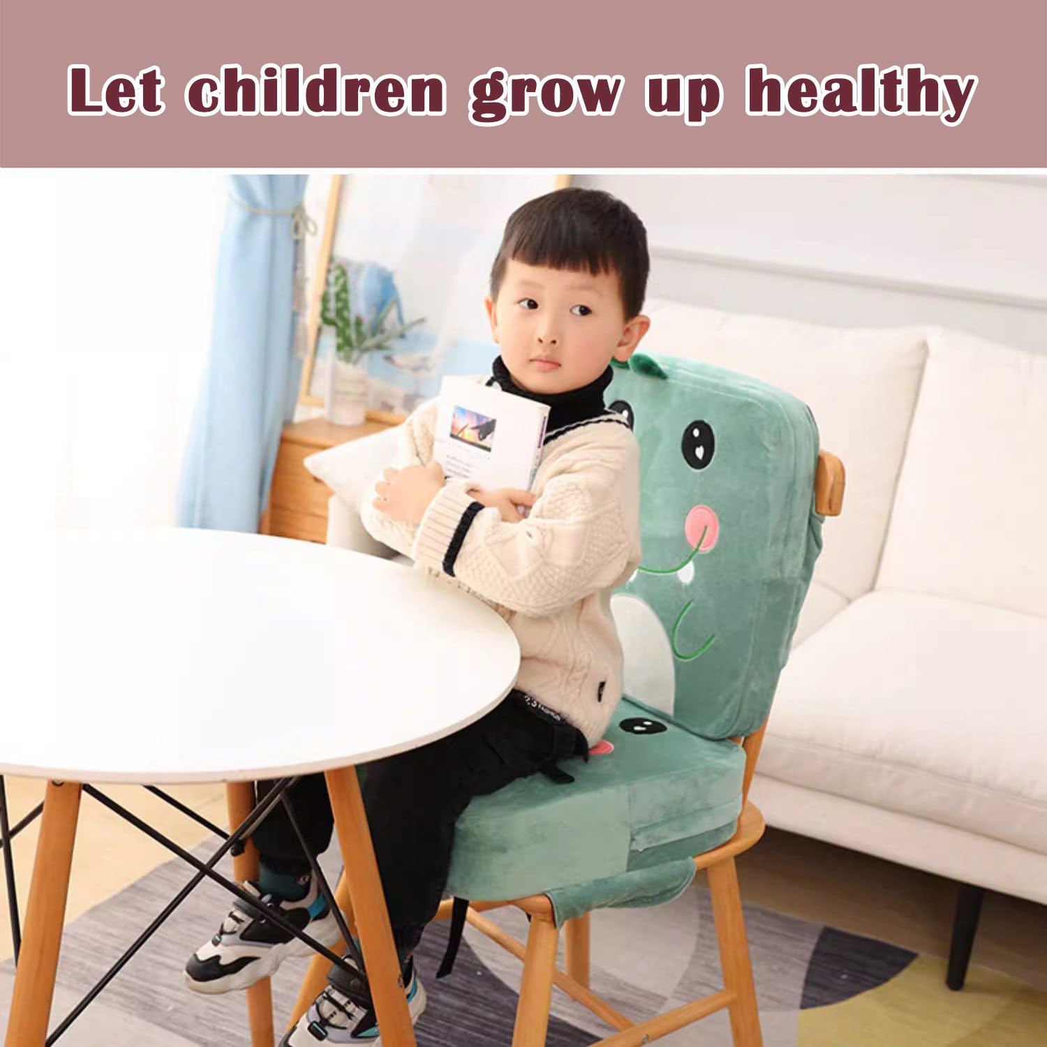 Toddler Booster Seat for Dining Double Straps Washable Portable Thick Chair Increasing Cushion for Baby Kids (Green)