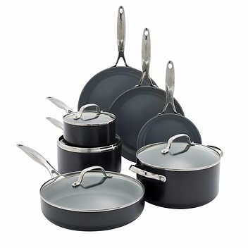 Valencia Pro Ceramic Valencia Pro Hard Anodized Healthy Ceramic Nonstick 11 Piece Cookware Pots and Pans Set, PFAS-Free, Induction, Dishwasher Safe, Oven Safe, Gray
