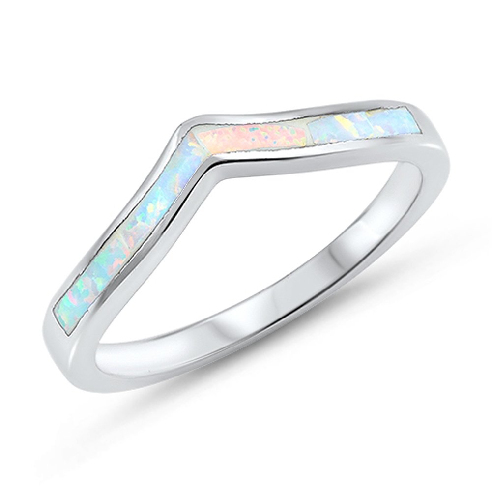 White Simulated Opal Chevron Thumb Pointed Ring .925 Sterling Silver Band Size 10