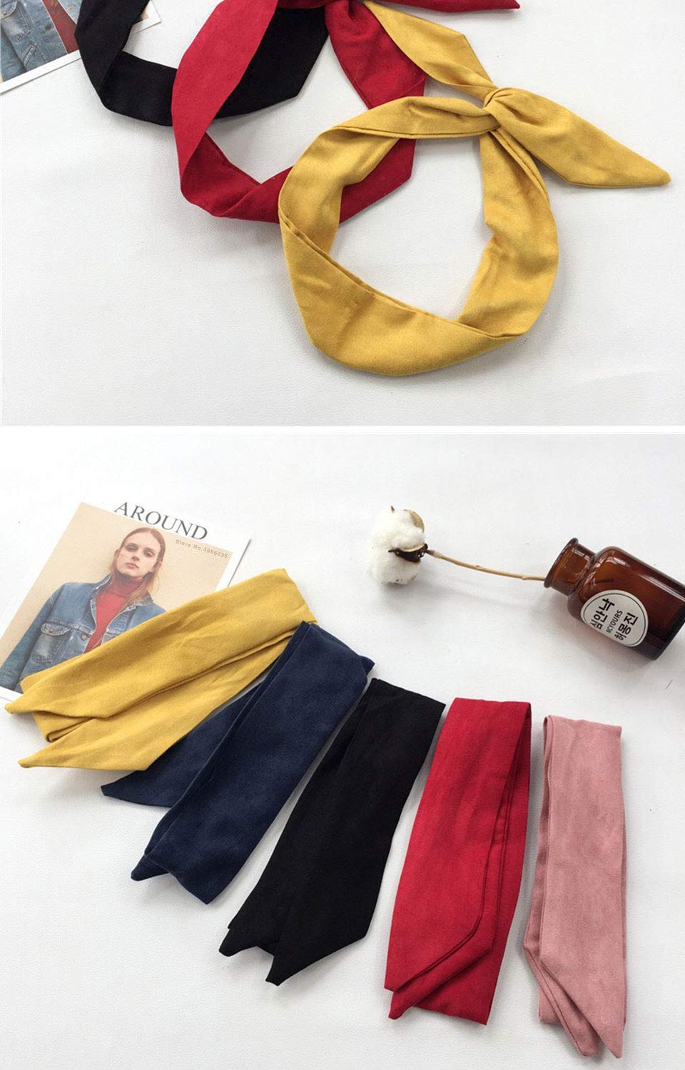 Yeshan Solid Color Wire headbands for Women with Rabbit ears Bow Headband, Twist Wired Headbands,Yoga Sports Head Wraps Hair Accessory,Pack of 9