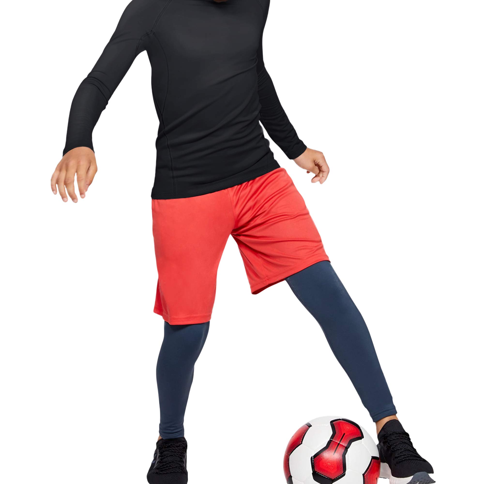 TELALEO 1 Pack Boys' Girls' Compression Shirts Youth Long Sleeve Undershirt Sports Performance Moisture Wicking Baselayer Black XL