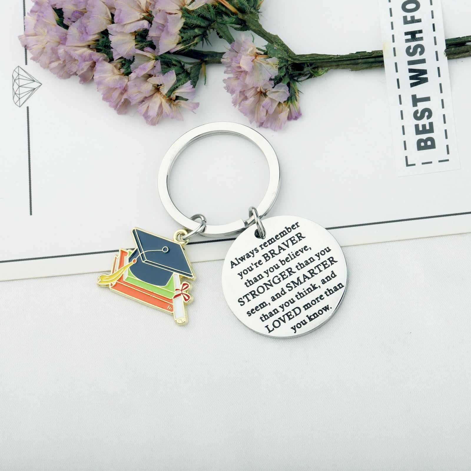 WSNANG Graduation Gift Always Remember You Are Braver Stronger Smarter Than You Think Keychain Inspirational Graduates Gift (Graduation Keychain)