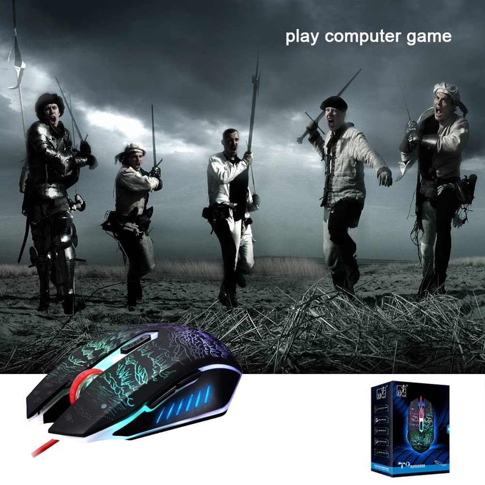 ZEROFEEL Wired Gaming Mouse with Backlit, USB Ergonomic Gamer Mouse, 3 Adjustable DPI, Luminous Computer Game Mice with 6 Programmable Buttons for Windows 7/8/XP/Vista Laptop, PC, laptops, MacBook