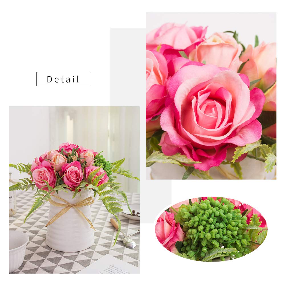 YIBELAAT Artificial Flowers Rose in Vase Bridal Wedding Bouquets Latex Real Touch Flower Arrangements (Rose Red)