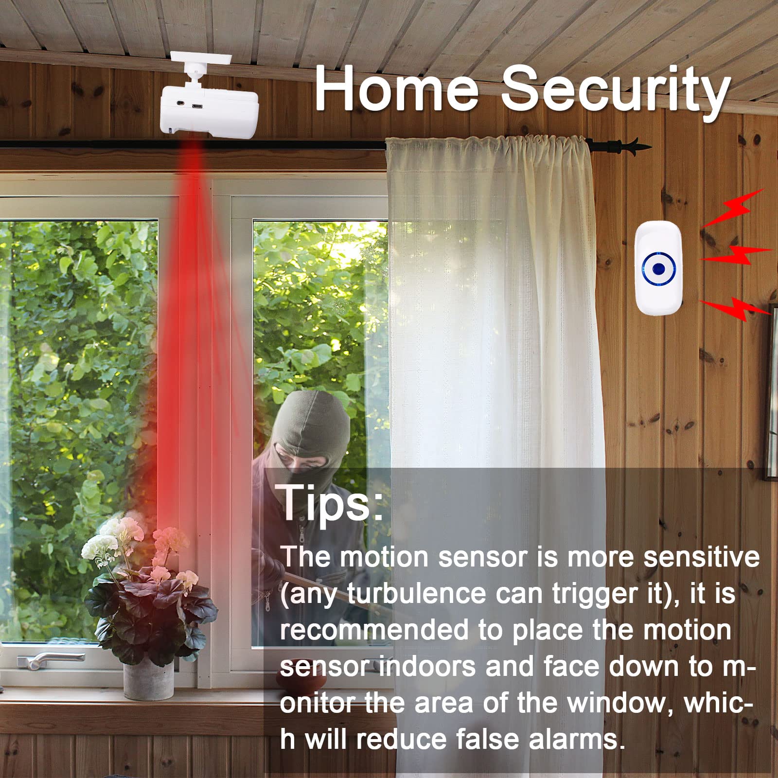 Wireless Home Security Driveway Alarm, Enegg Entry Alert, Visitor Door Bell Chime with 1 Plug-in Receiver and 1 PIR Motion Sensor Detector Alert System, Quality Sound and LED, 36 Melodies