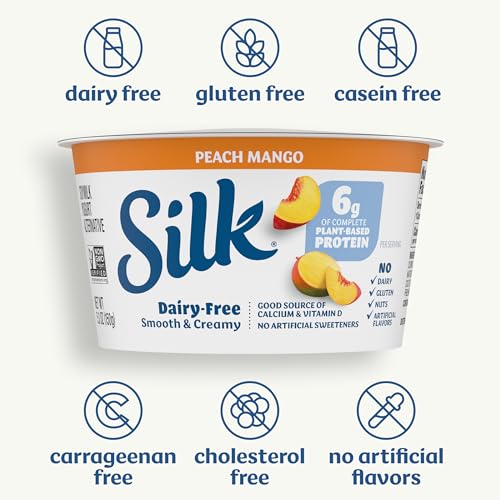 Silk Peach Mango Dairy Free, Soy Milk Yogurt Alternative, Smooth and Creamy Plant Based Yogurt with 6 Grams of Protein Per Serving, 5.3 OZ Container