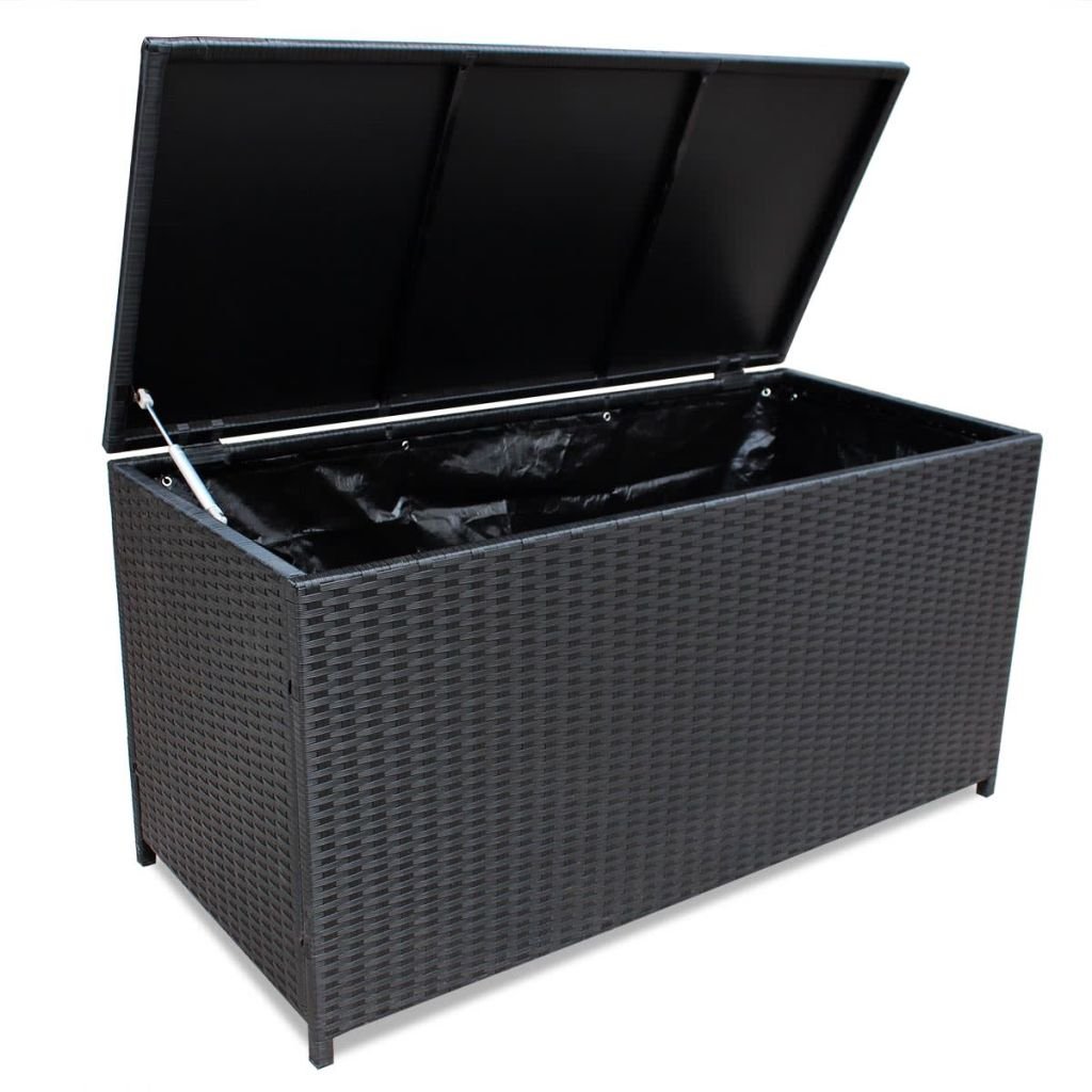 Unfade Memory Patio Outdoor Storage Box Wicker Storage Trunk PE Rattan Deck Boxes 59"x19.7"x23.6" Black