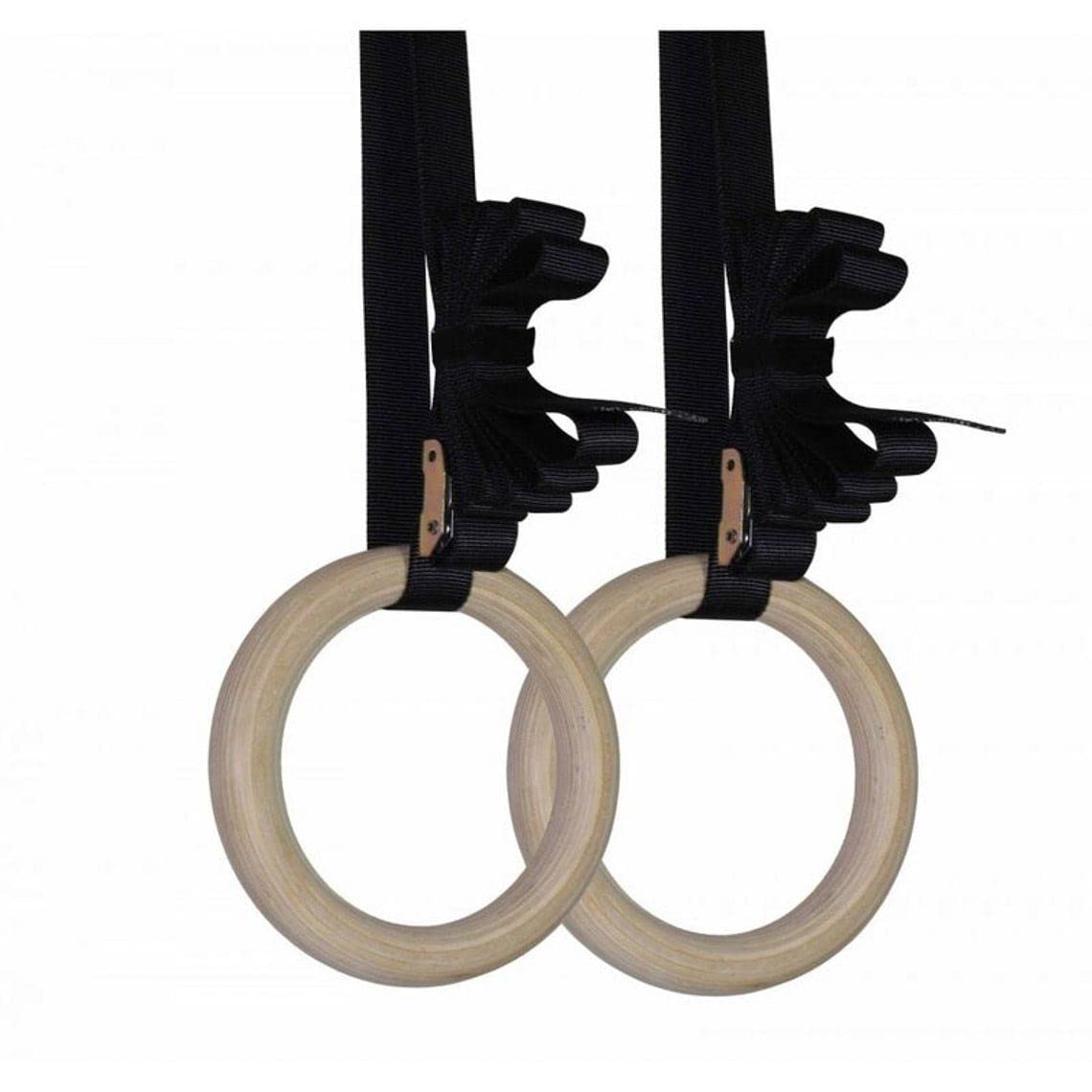 Titan HD Wall Mounted Pull Up Chin Up Bar with 8 in. Wood Olympic Gymnastic Rings - 1.5 in. W Heavy Duty Thick Straps &