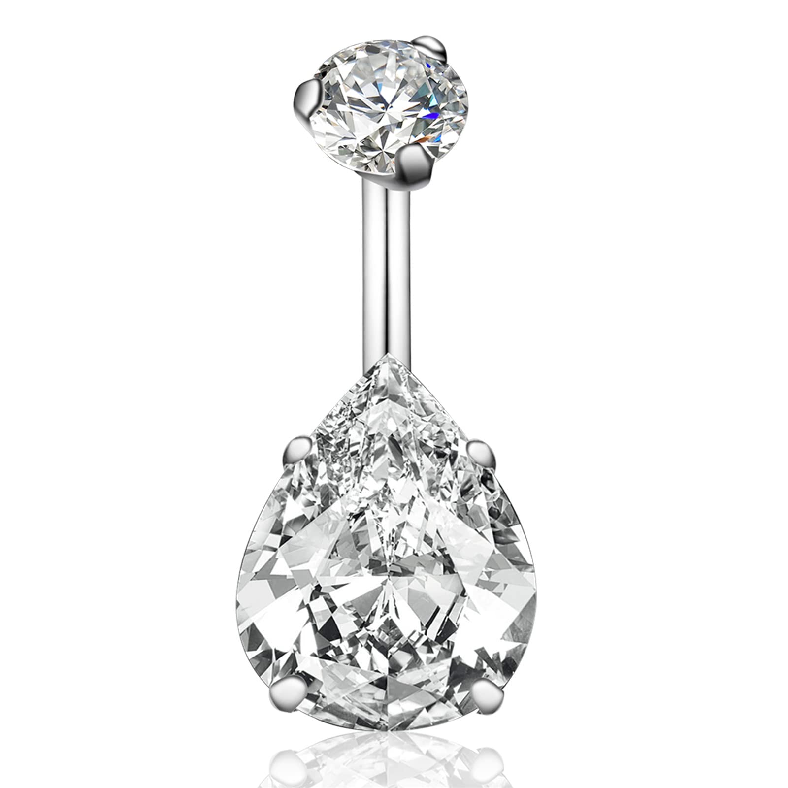 YSWUJIN G23 Solid Titanium Belly Button Ring14G CZ Belly Navel Rings,Cubic Zirconia Navel Rings Belly Button Body Piercing Jewelry (C1, Titanium)
