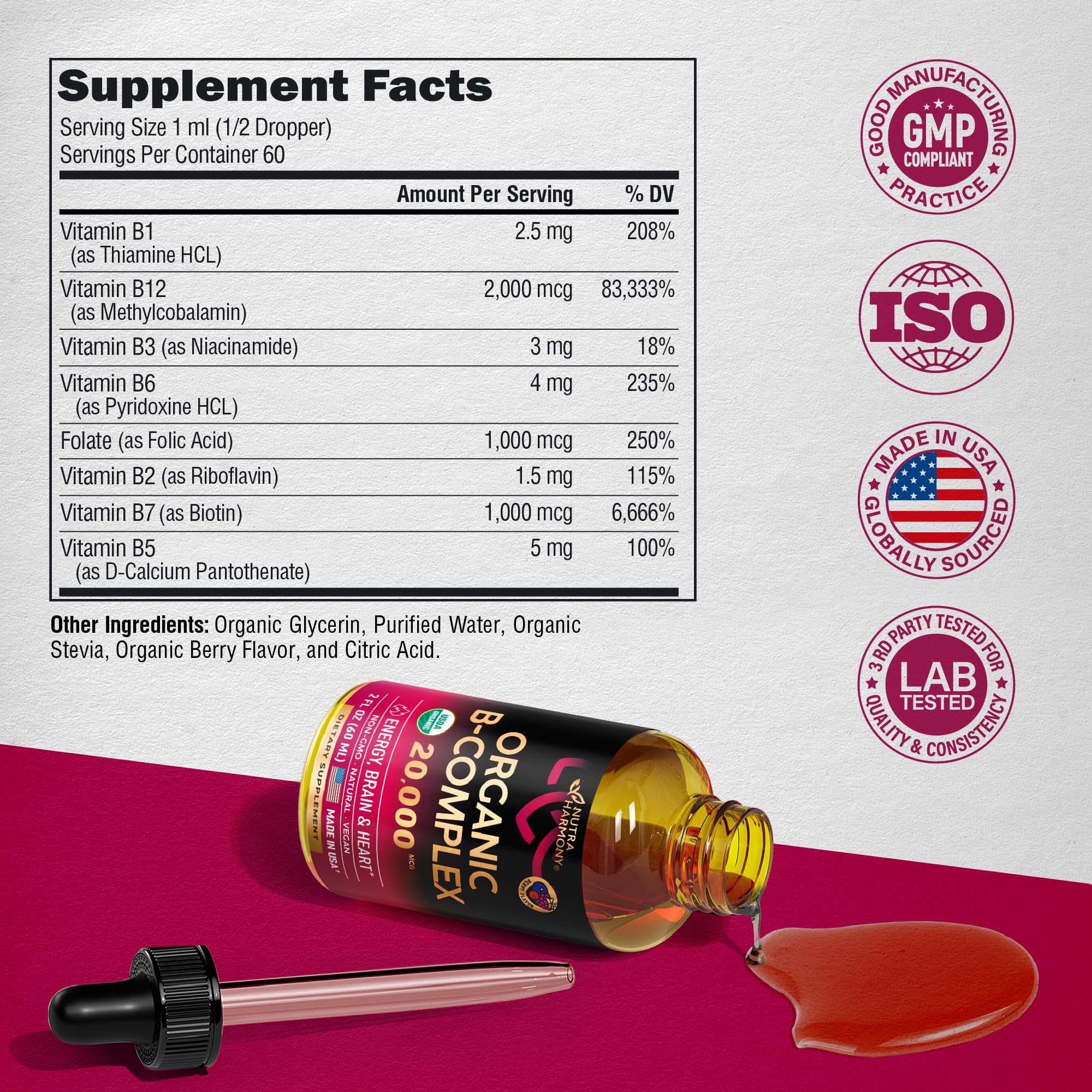 Vitamin B12 Sublingual Drops - 5000 mcg Extra Strength Liquid Vegan Methylcobalamin - Made in USA - Energy Boost, Focus & Brain Health Support - 98% Quicker Absorption B 12 VIT - 2 Month Supply
