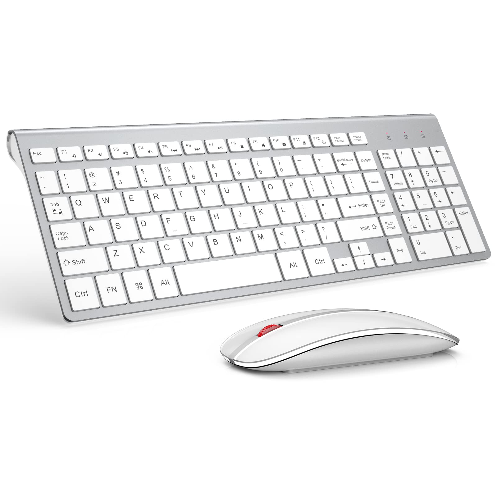 Wireless Keyboard and Mouse Combo, Gamcatz 2.4G Ultra Thin Compact Keyboard and Silent Type-C Rechargeable Mouse for Mac iMac MacBook Air PC Laptop Tablet Computer Windows-Silver White
