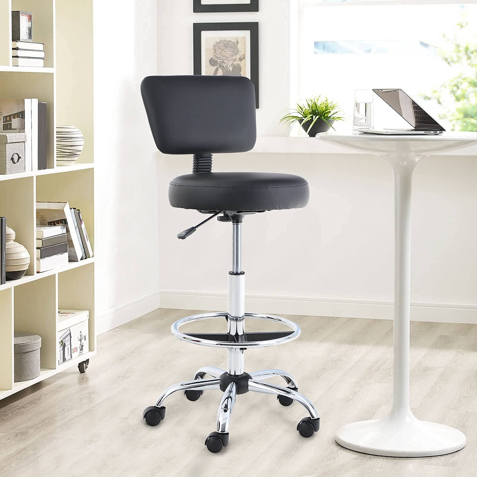 Sophia & William Office Chair Drafting Chair Swivel Round Rolling Stool Adjustable Desk Chair Mid Back Ergonomic Computer Chair with Wheels for Standing Desk, Salon, Medical, Office, Beige