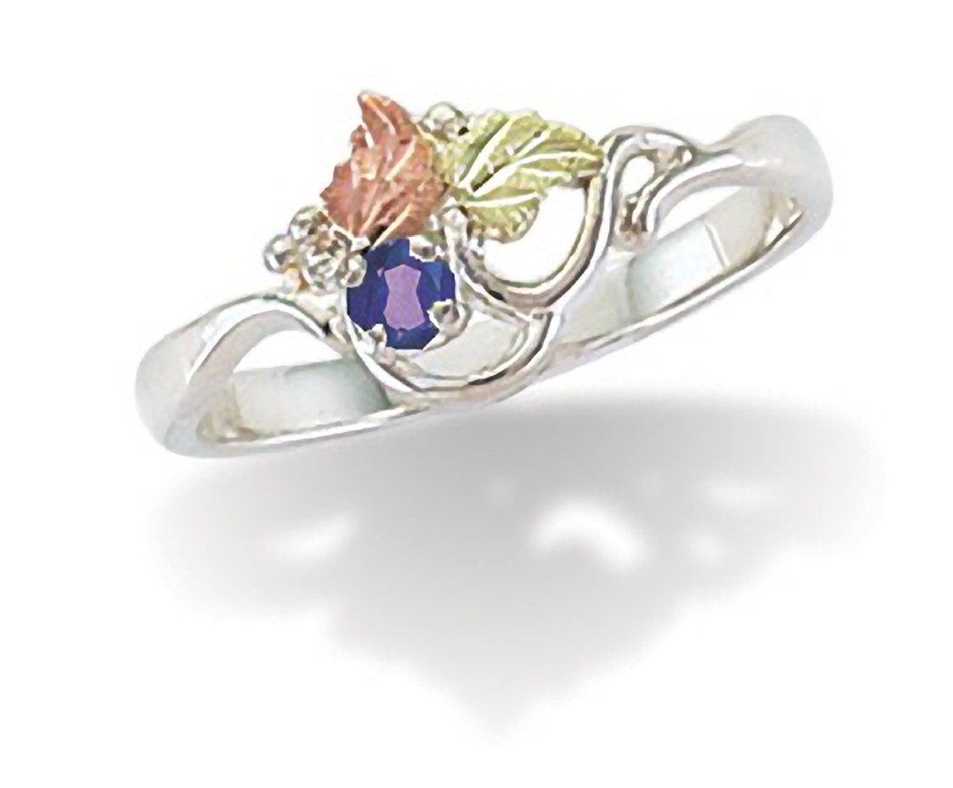 Sterling Silver Black Hills September Birthstone Ring with 3 MM Round Synthetic Blue Spinel - Ring Size 4.5