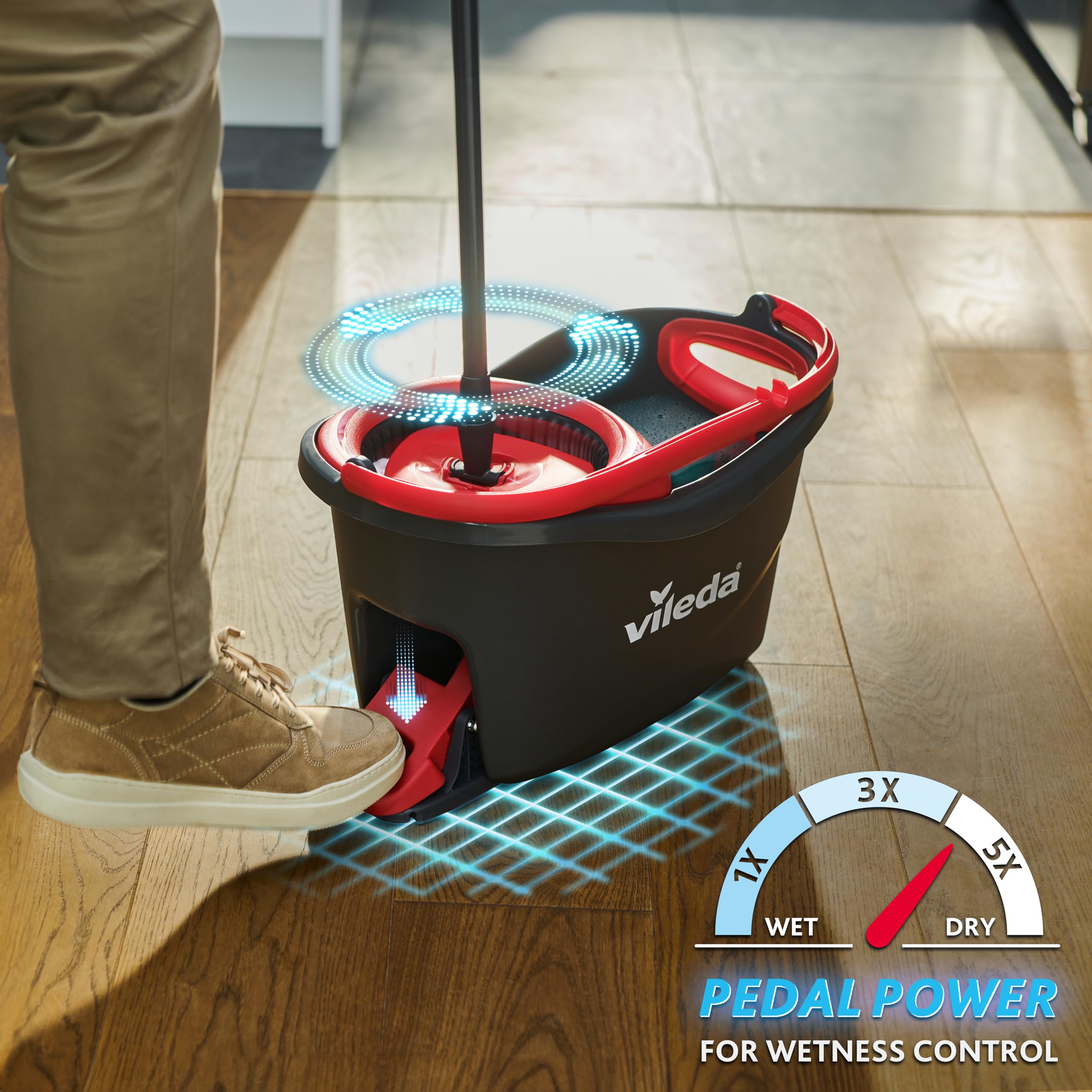 Vileda Easy Wring and Clean Turbo Microfibre Mop and Bucket Set, 48.5 X 27.5 X 28 Cm, Grey/Red