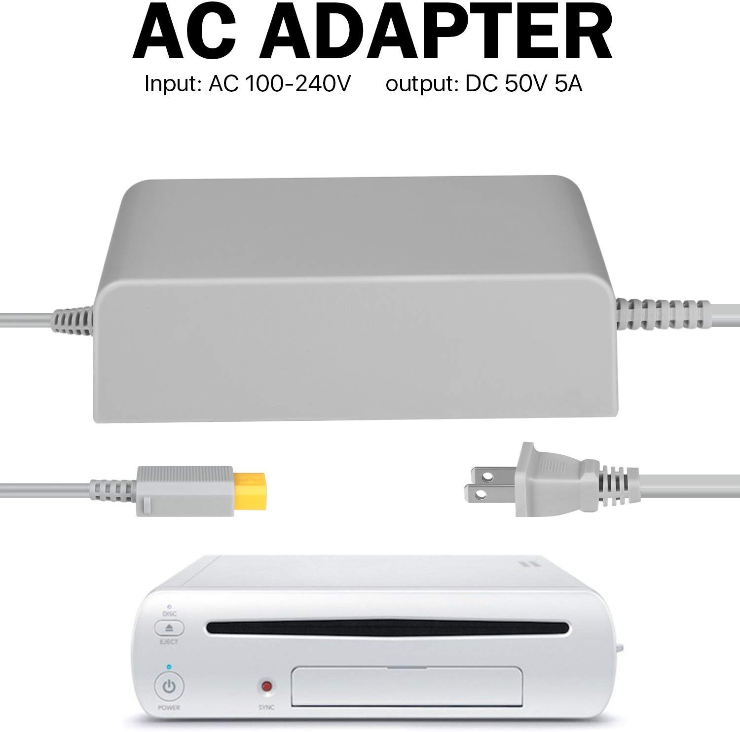 tesha Universal 100-240V Wall AC Adapter 15V 5A Power Charger Cord for Nintendo Wii U Console