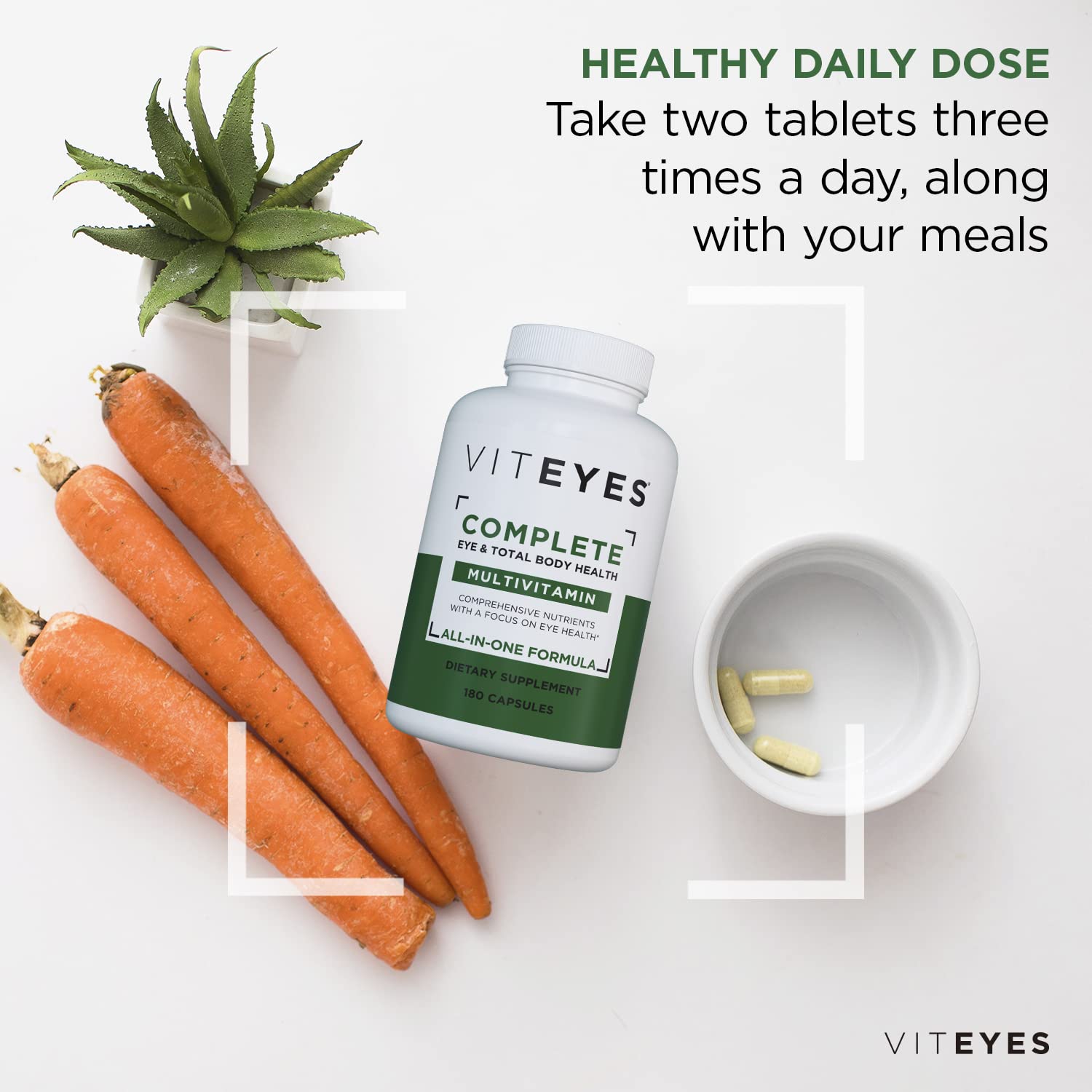 Viteyes Complete Eye & Total Body Health Multivitamin Nutritional Supplement, 180 Capsules, White