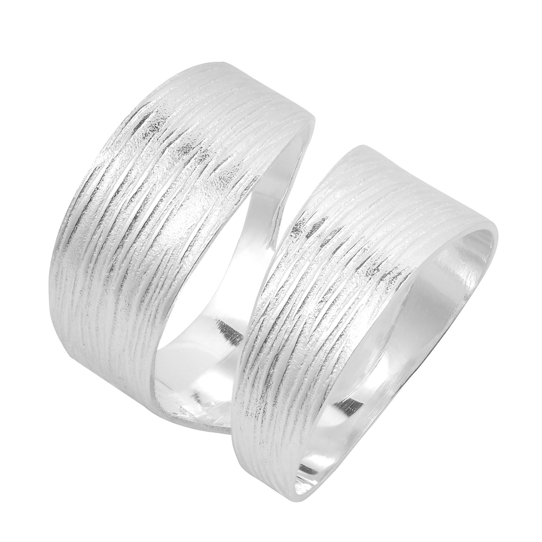 Wide Textured Line Wrap Satin Brush Sterling Silver Ring (9)