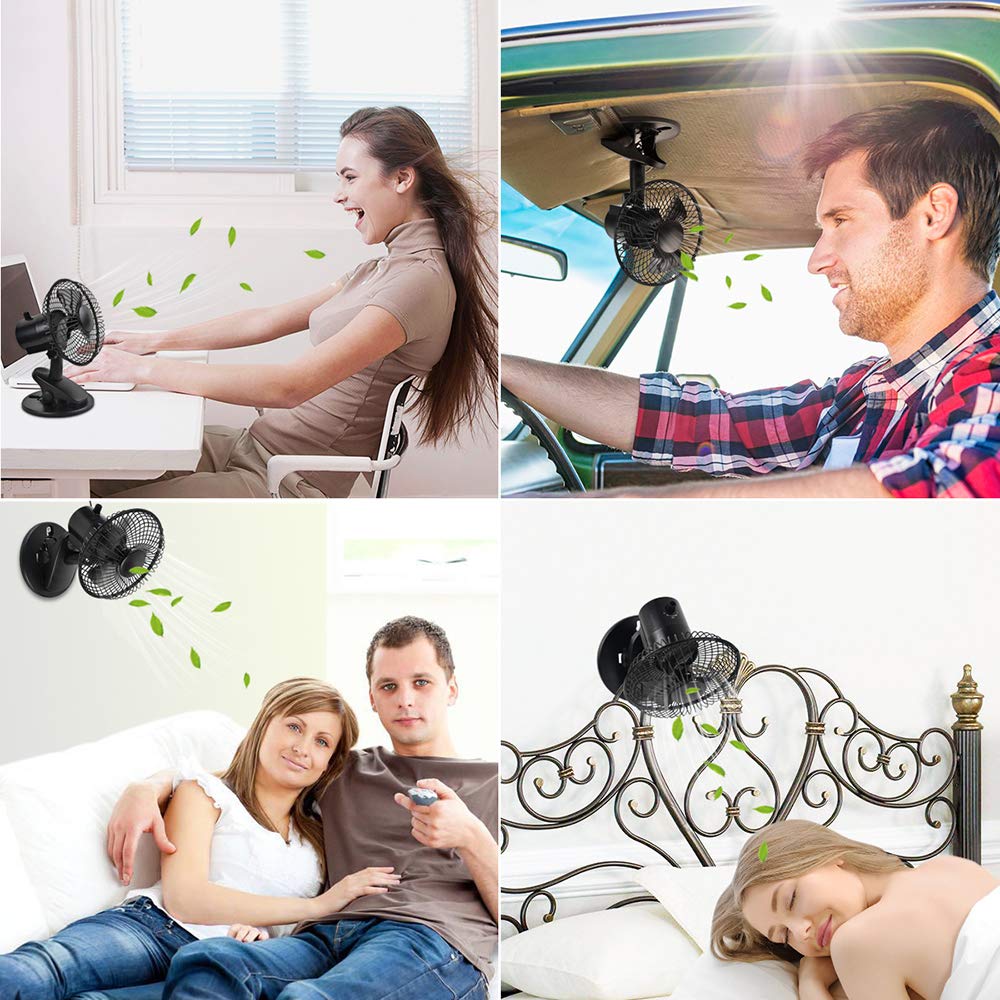 YIHUNION Oscillating Clip On USB Desk Fan, 2 in 1 Personal USB Powered Fan Desktop Table Cooling Portable Fan with 3-Speeds for Office, Dorm, Libraries and Bedroom
