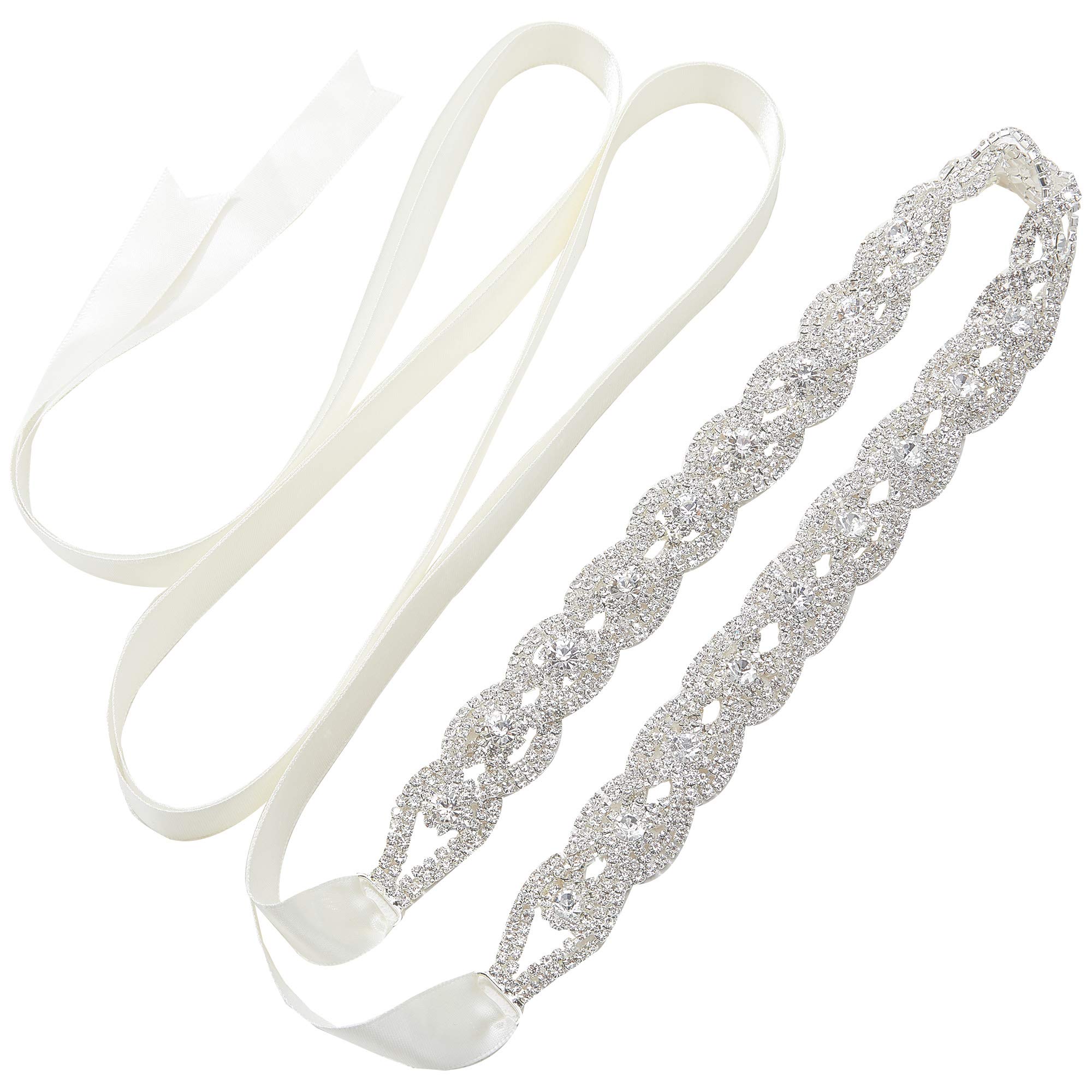 SWEETV Rhinestone Bridal Belt Crystal Wedding Dress Belt Sash Headband for Bride Bridesmaid, Silver