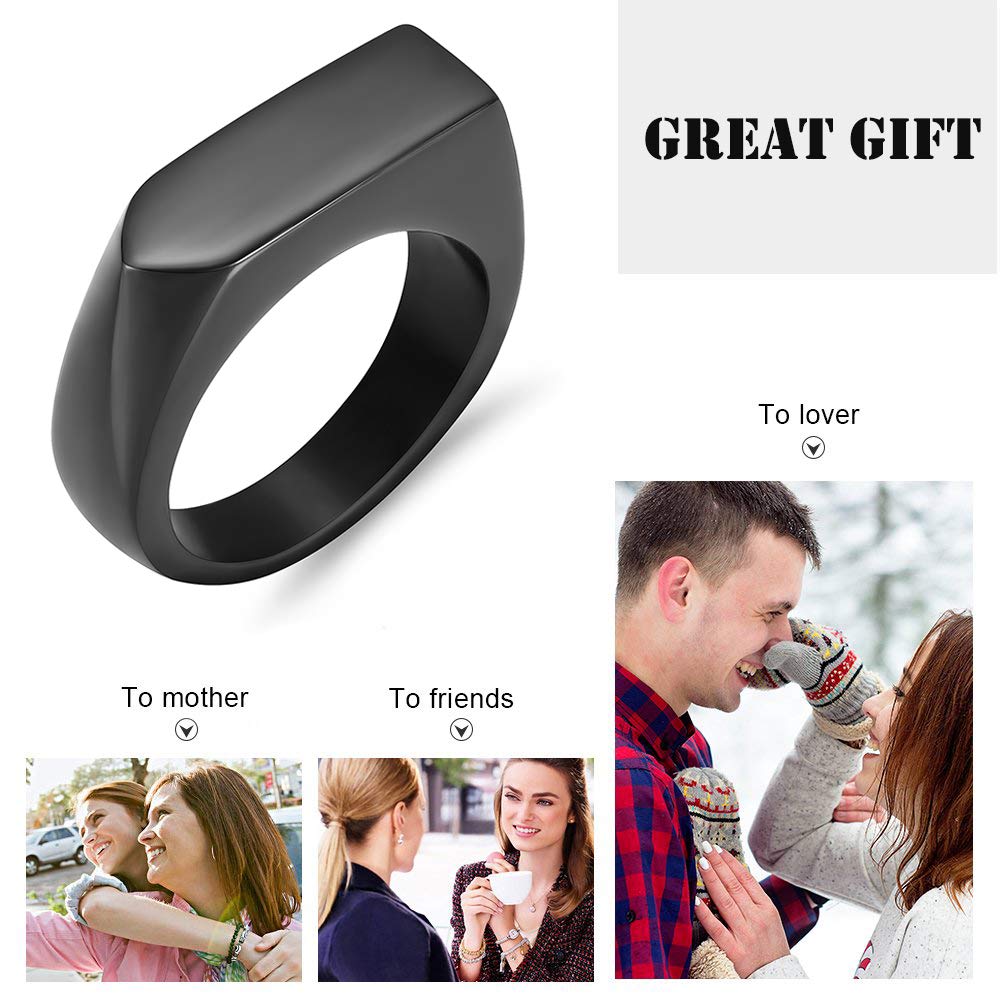 XSMZB Cremation Rings for Ashes Simple Square Band Ring Keepsake Arrow Band Finger Ring Holder Ashes for Pet Human Memorial Urn Ring for Men Women (Black,9)
