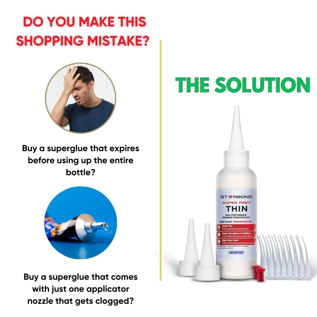 Starbond 4 oz. Super Fast Thin CA Glue (Premium Cyanoacrylate Super Glue) for Woodworking, Woodturning, Hobby Models, CA Finish, Inlays