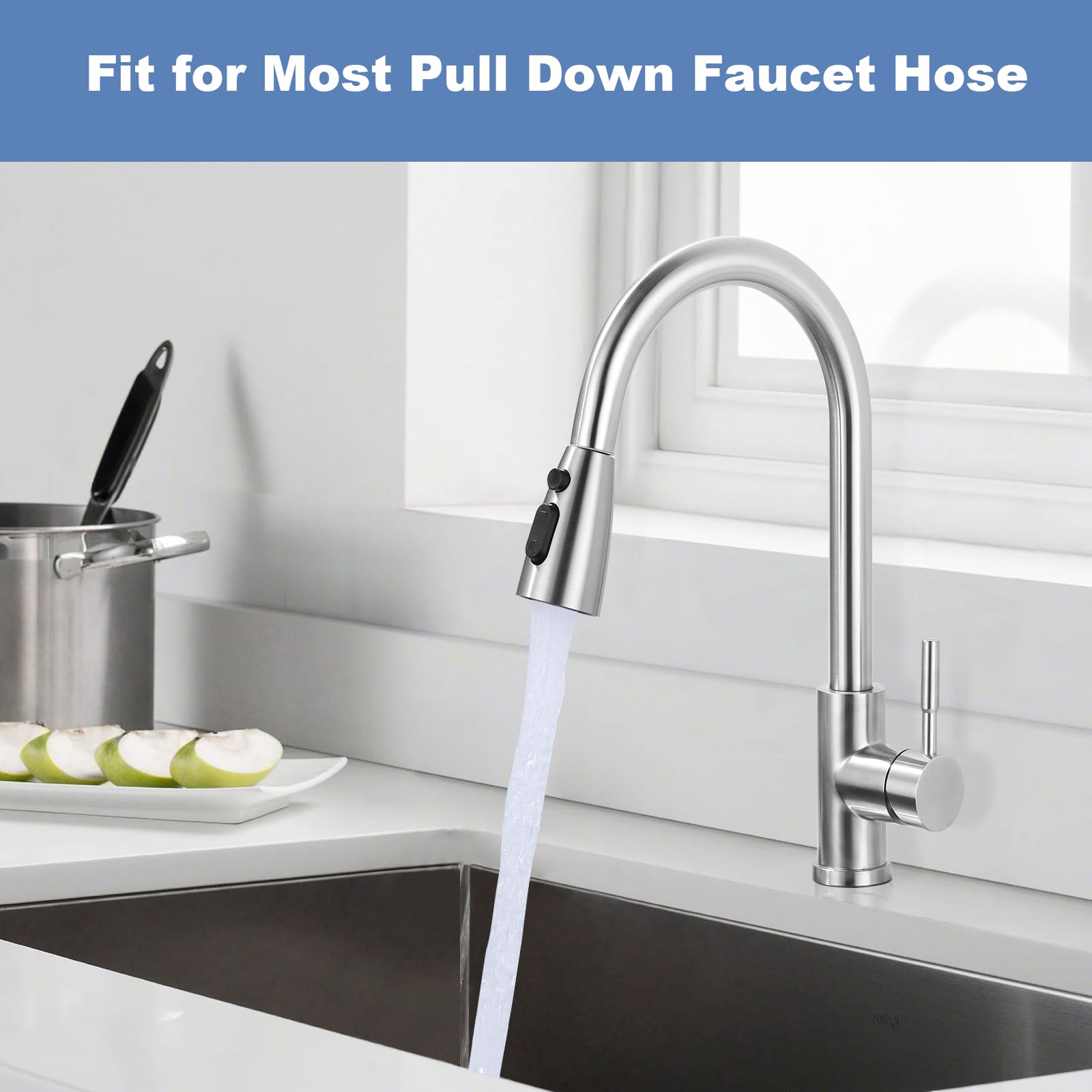 WOWOW Kitchen Faucet Head Replacement Brushed Nickel, 3 Function Pull Out Spray Nozzle with 9 Adapters for Kitchen Sink Faucet,American Standard for Moen Kohler Delta Faucets G1/2 Male Connector