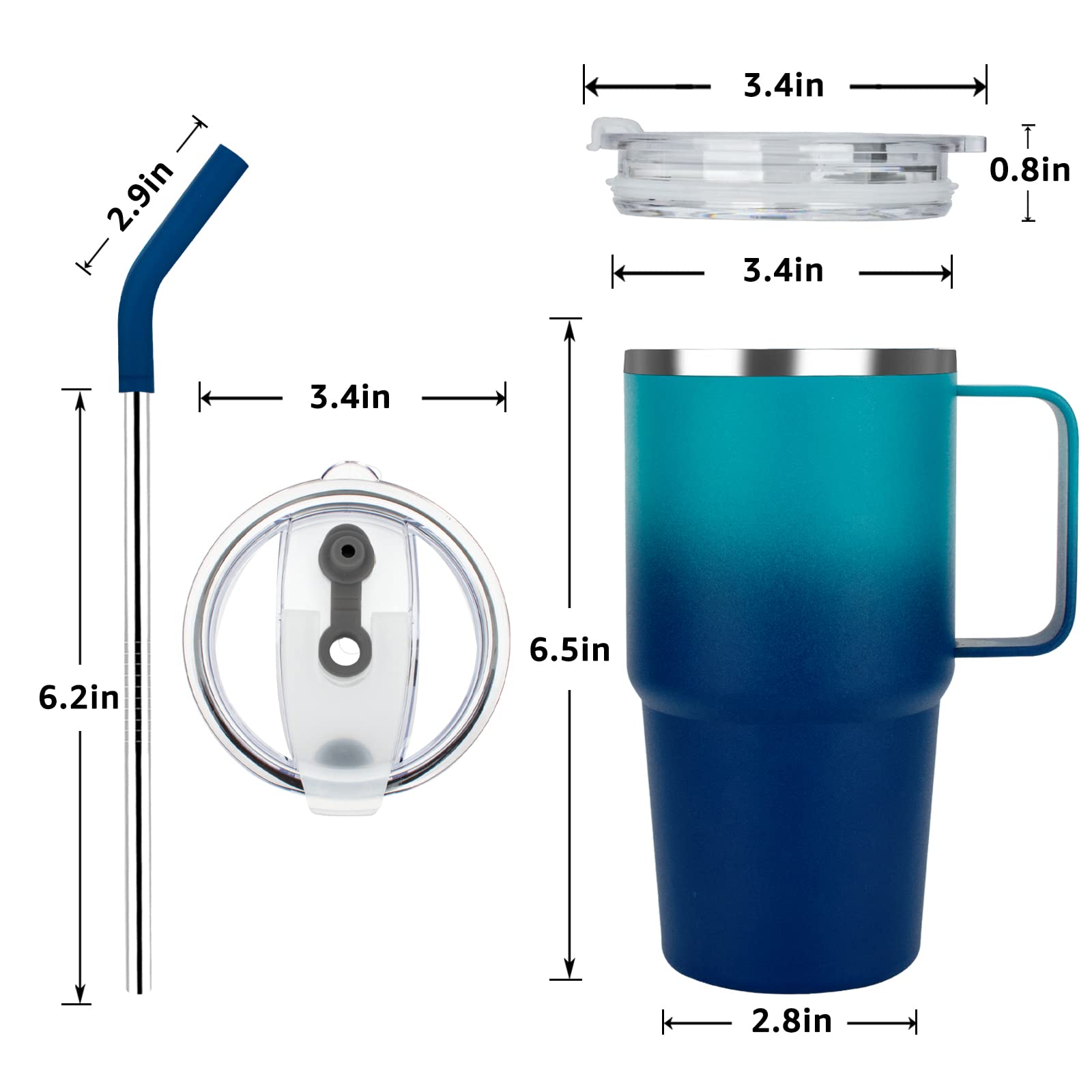 Sursip 24 oz Insulated Cup with Handle, Double Wall Vacuum Stainless Steel Tumbler with Straw and 2 Lids, For Cold/Hot Drinks, Coffee Travel Mug for Car/Home/Office/Party/Camping (Green&Navy-1 Pack)