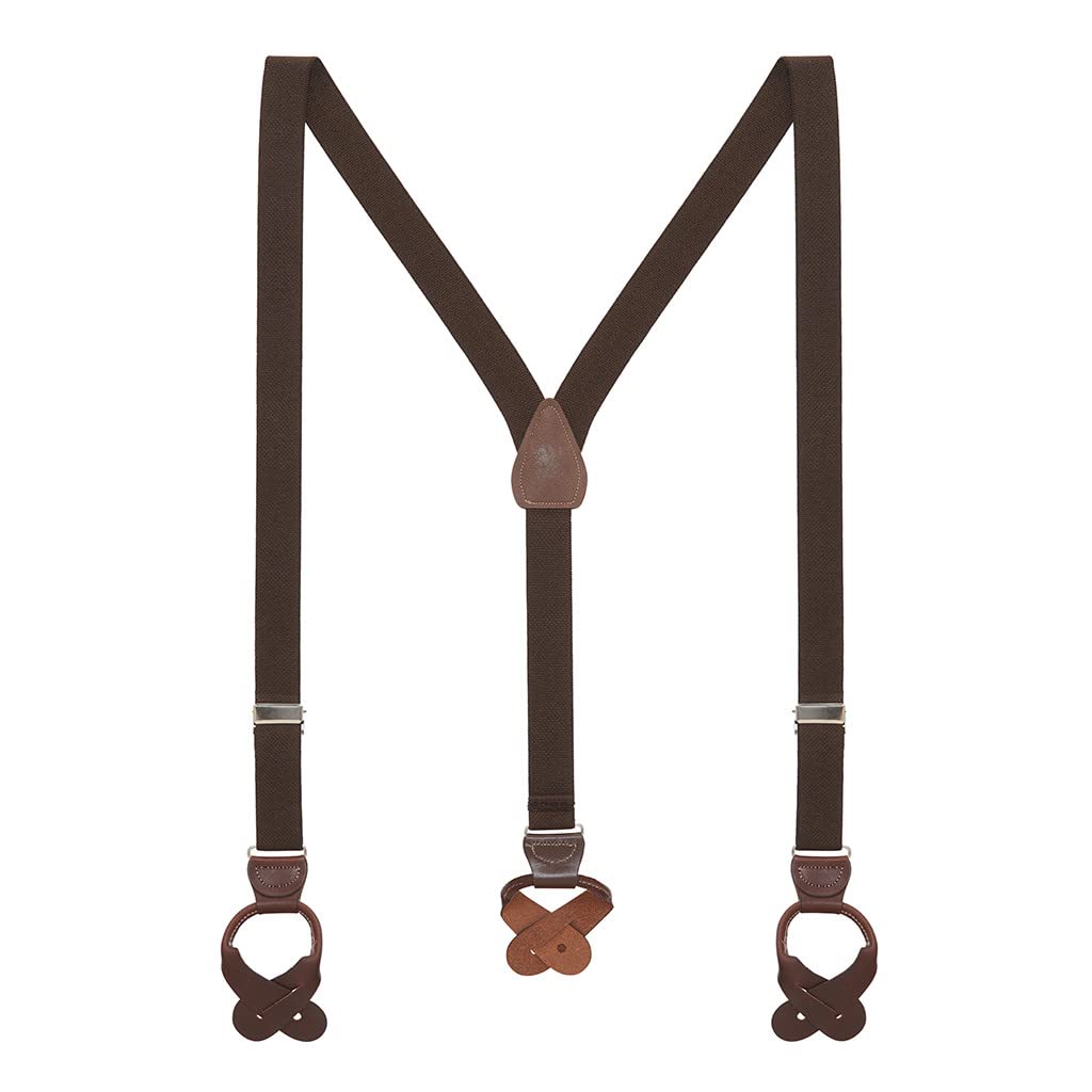 Suspender Store Solid Color Suspenders - 1-Inch Wide Elastic - Y-Back - Button - 48" for 5'9" to 6'2" tall - Brown