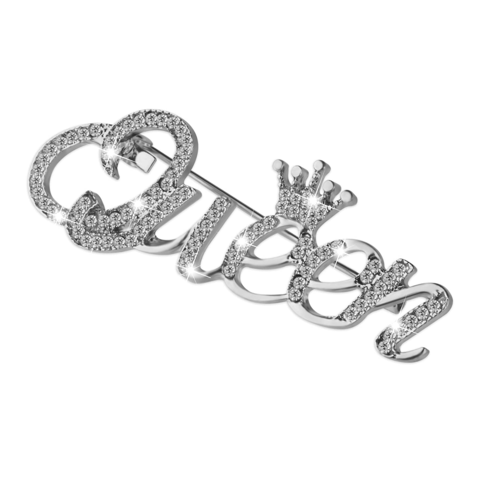 Yolev Queen Crown Brooch Pins Bling Rhinestone Brooches Pin for Women Girls (Silver)