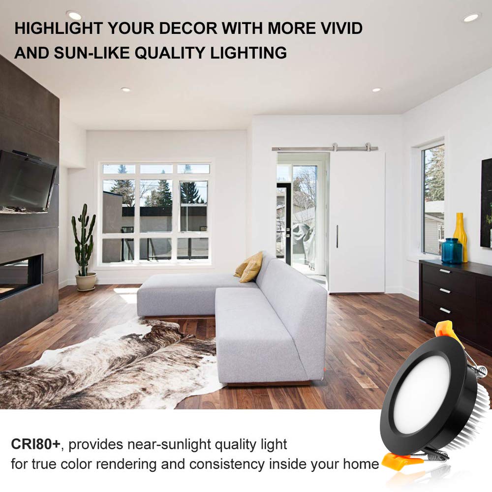 YGS-Tech 2 Inch LED Recessed Lighting Dimmable Downlight, 3W(35W Halogen Equivalent), 4000K Natural White, CRI80, Black Trim, LED Ceiling Light with LED Driver (4 Pack)