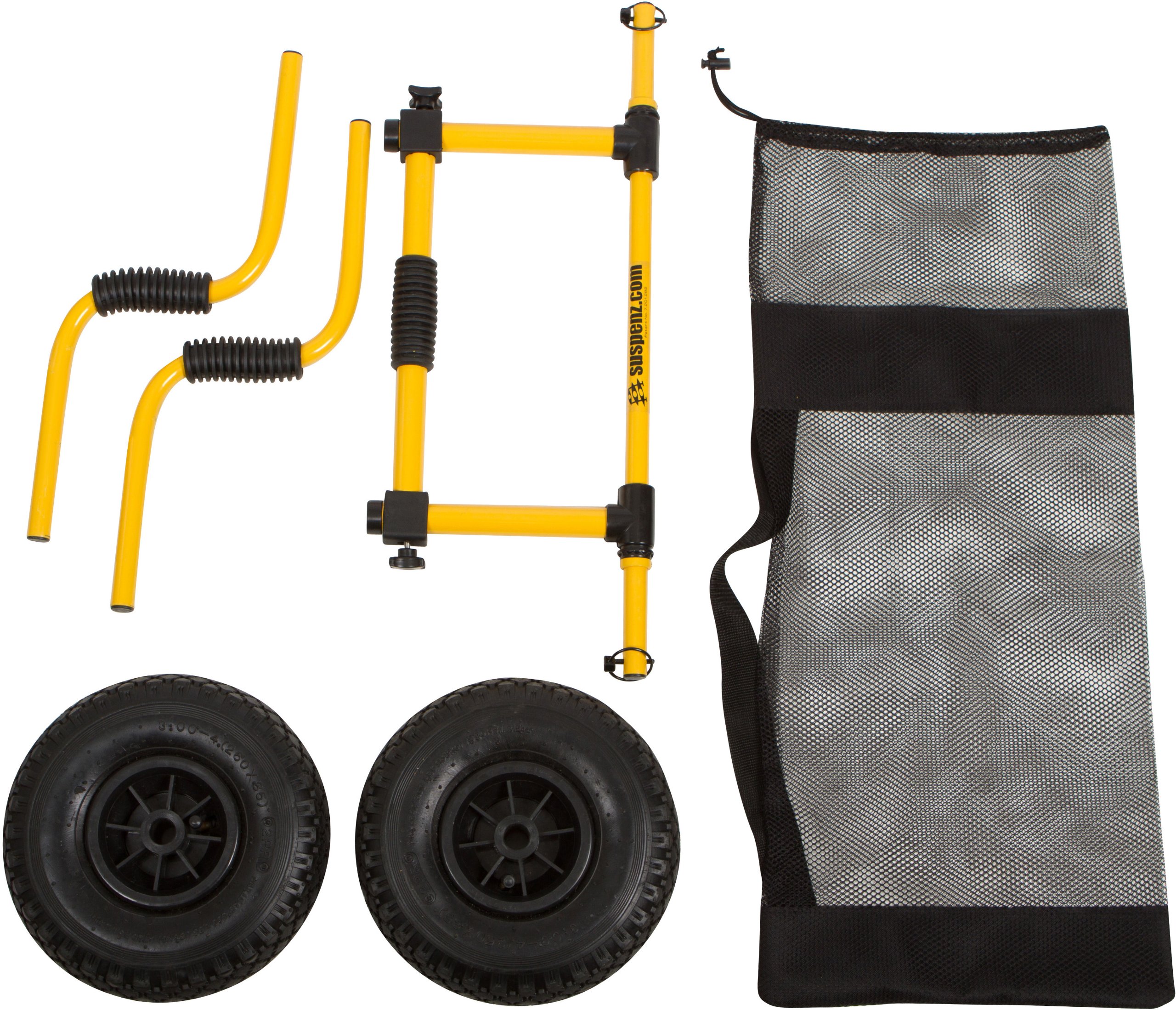 Suspenz Kayak Cart Trolley, Sit on Top SOT Adjustable Width Transport Carrier with No Flat Airless Wheels, Yellow, (22-0077)