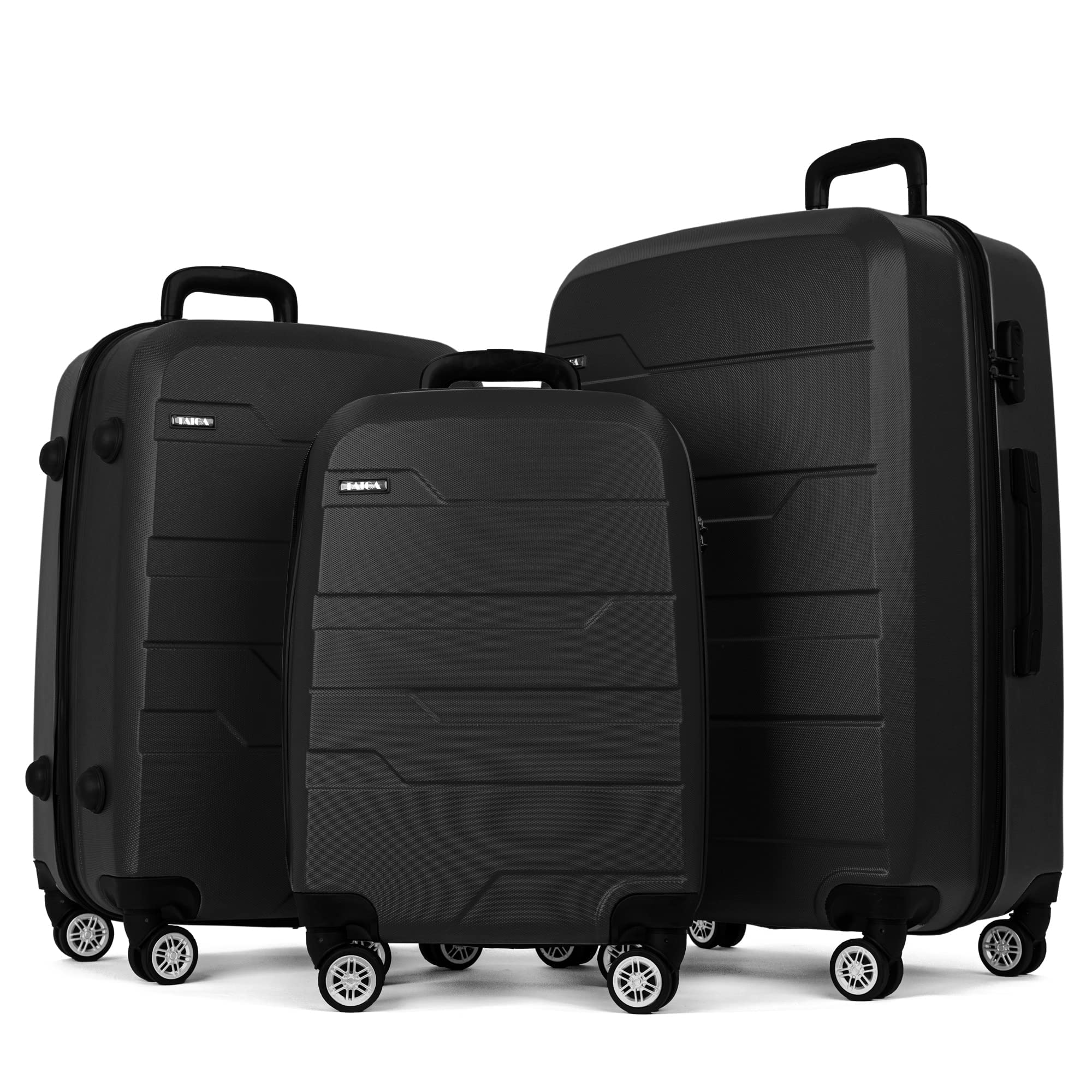 TAIGA Luggage Sets 3 Pieces with TSA Approved, Lightweight Hard Shell Travel Large Rolling Checked Suitcases with Spinner Wheels, Polypropylene Material (20/24/28), BLACK
