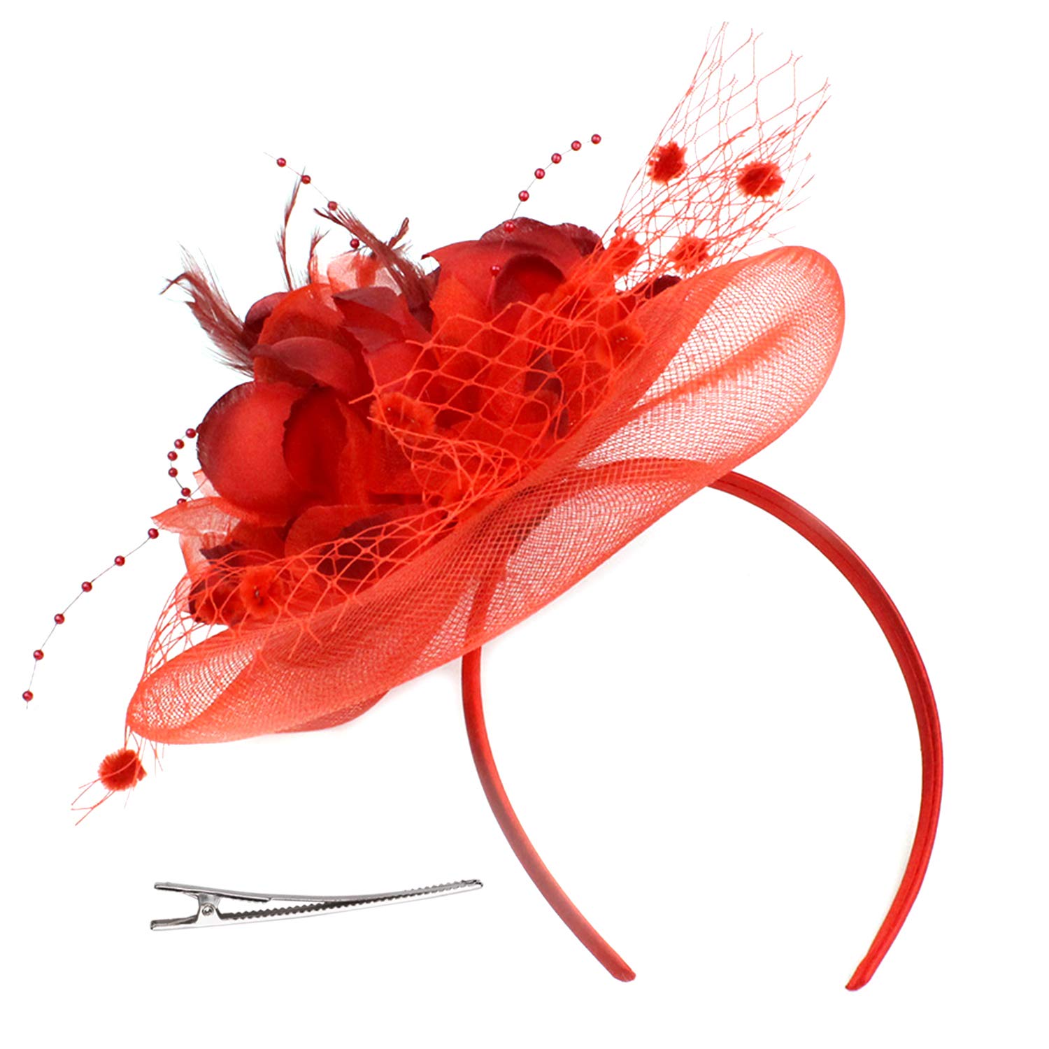 Women Flower Fascinator Hat Tea Party Hat Wedding Feather Fascinator Headband