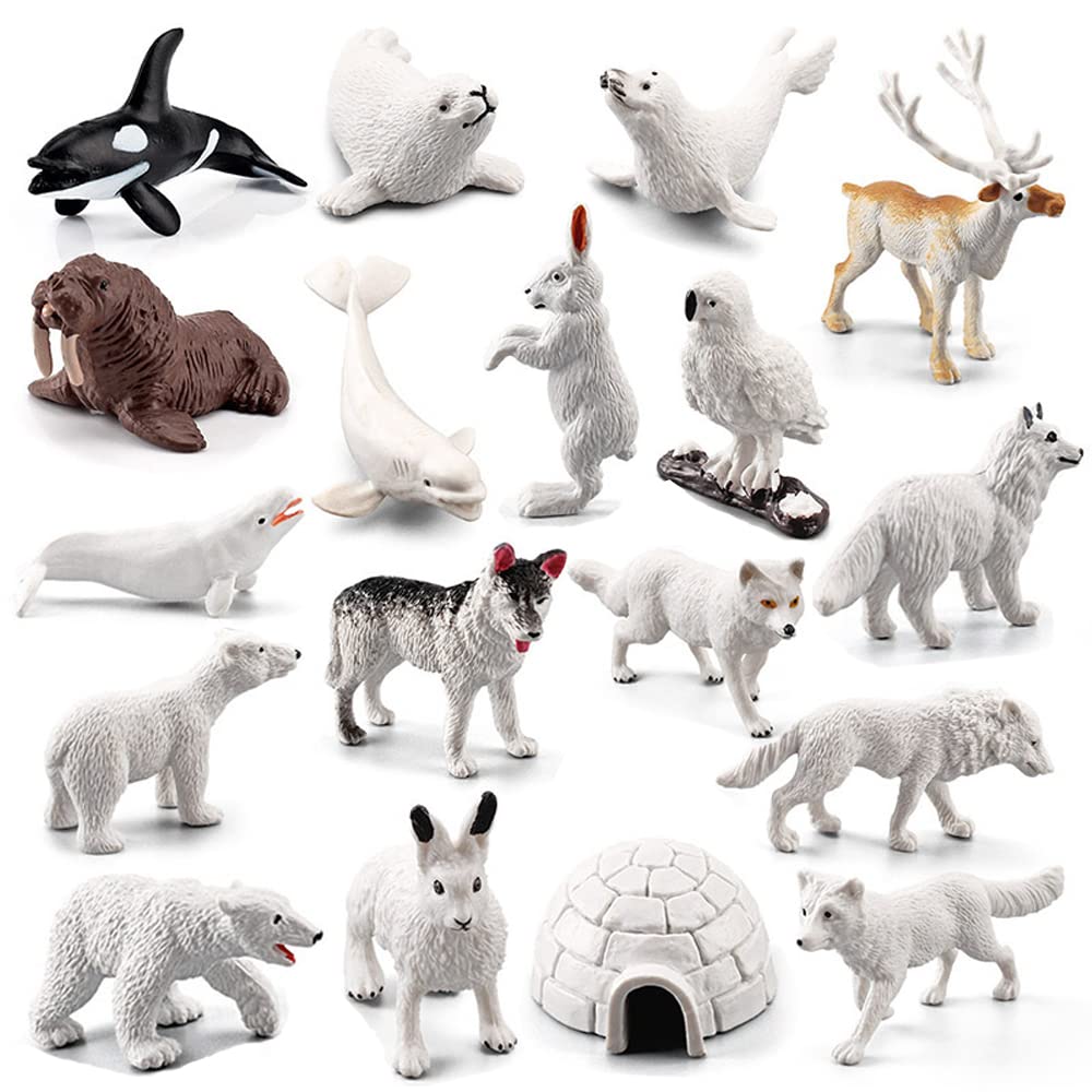 willway 18PCS Mini Arctic Animals Figurines Set, Polar Animals Toy for Kids Plastic Arctic Reindeer,Walrus,White Whale,Polar Bear,Arctic Fox,Wolf Figures, Cake Toppers Christmas Birthday Toy Gift