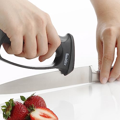 Smith’s 50000 V-Slot Knife & Scissor Sharpener – Straight Blade Sharpening - Large Scissors & Shear Sharpening Slots – Kitchen Tool - Soft Grip Handle – Comfortable Grip