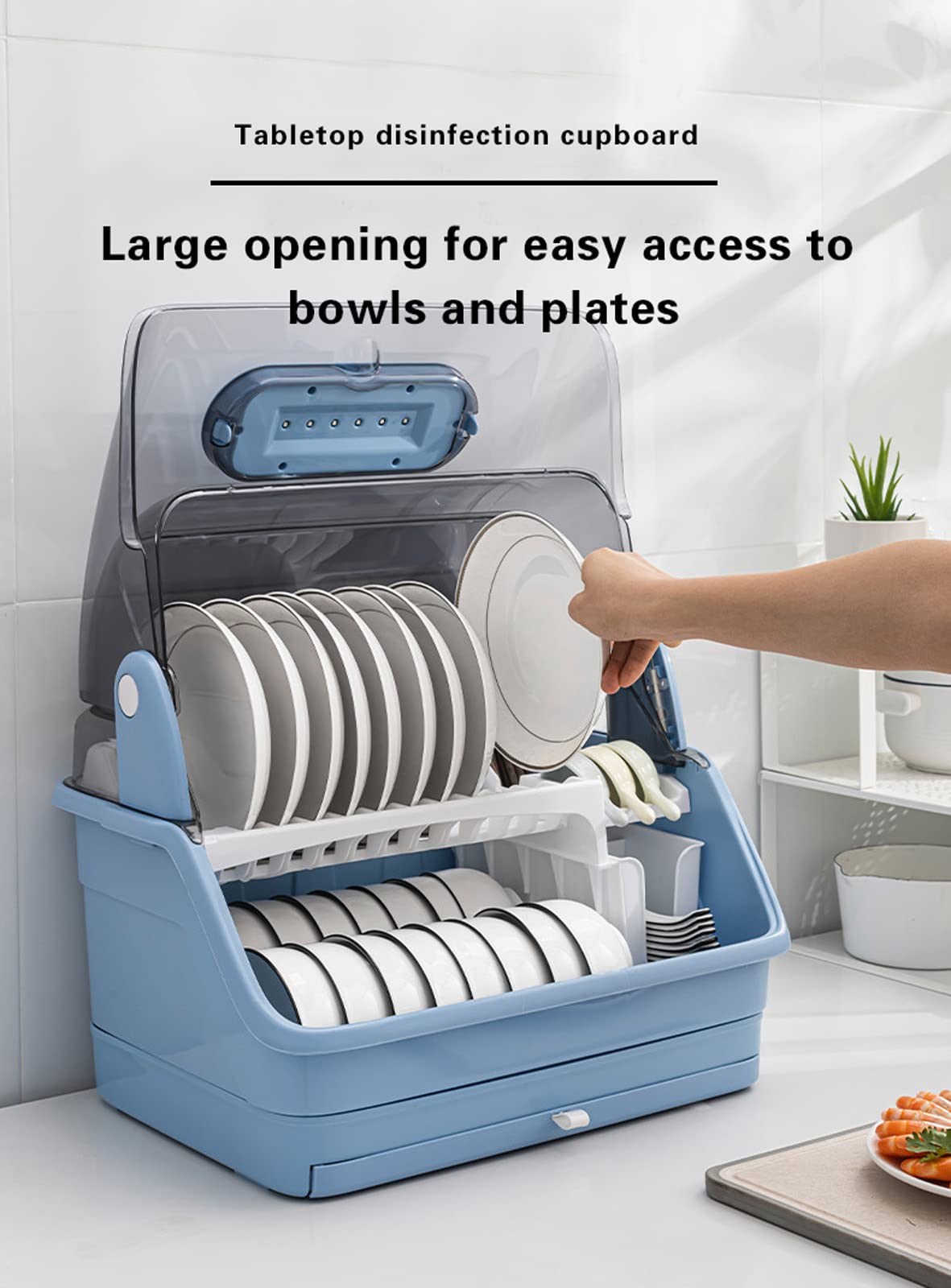 xuxinpai Kitchen Plate Cup Dish Drying Rack Tray Cutlery Dish Drainer Storage Case for Dish Dustproof USB Drain Board with Lid Cover Dish Racks