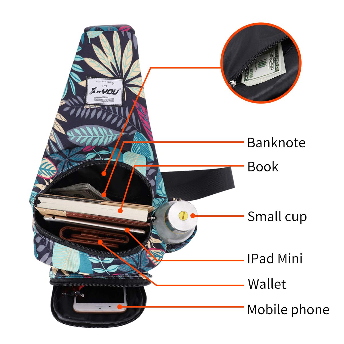 XEYOU Small Sling Bag Backpack Lightweight One Strap Bag Hiking Crossbody Chest Bag Unisex Shoulder Daypack