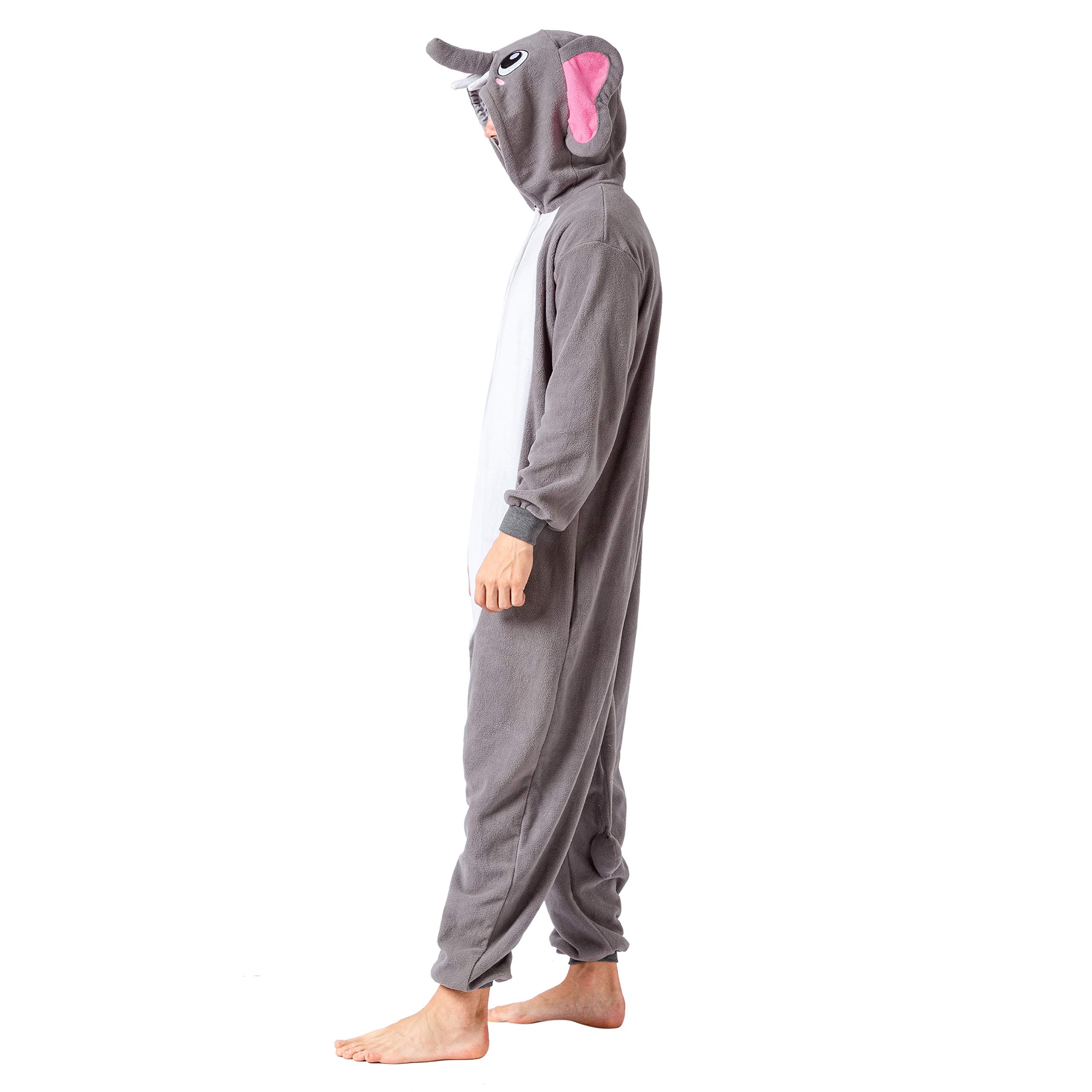 Spooktacular Creations Unisex Adult Pajama Plush jumpsuit One Piece Elephant Animal Costume (Medium) Grey