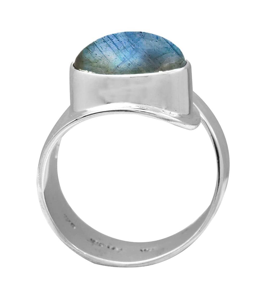 YoTreasure 10x12 MM Labradorite Bypass Ring Hammered .925 Sterling Silver